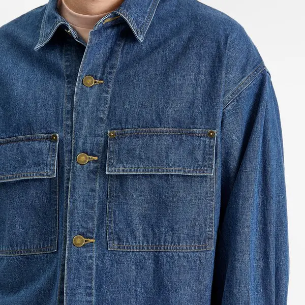 Auralee Selvedge Light Oz Denim Shirt In Midium Washed Indigo - 40